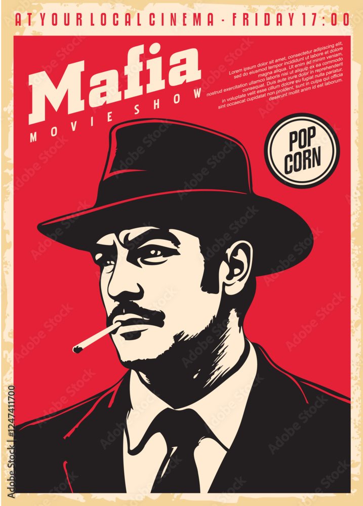 Mafia movies retro cinema poster design. Vintage vector illustration ...