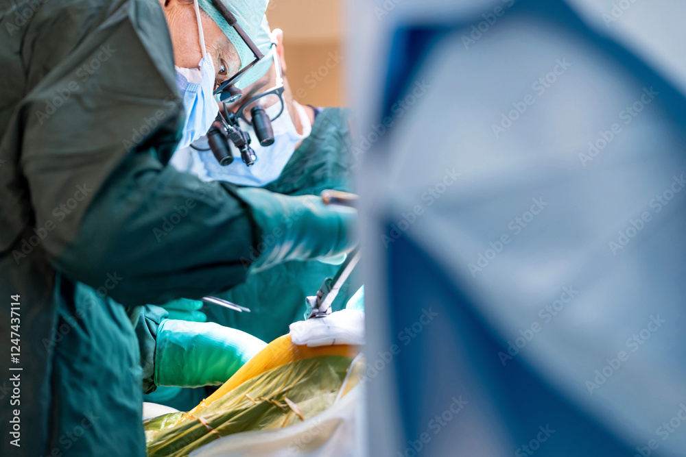 Foto de Stock Surgeons wear magnifying glasses in the operating room ...