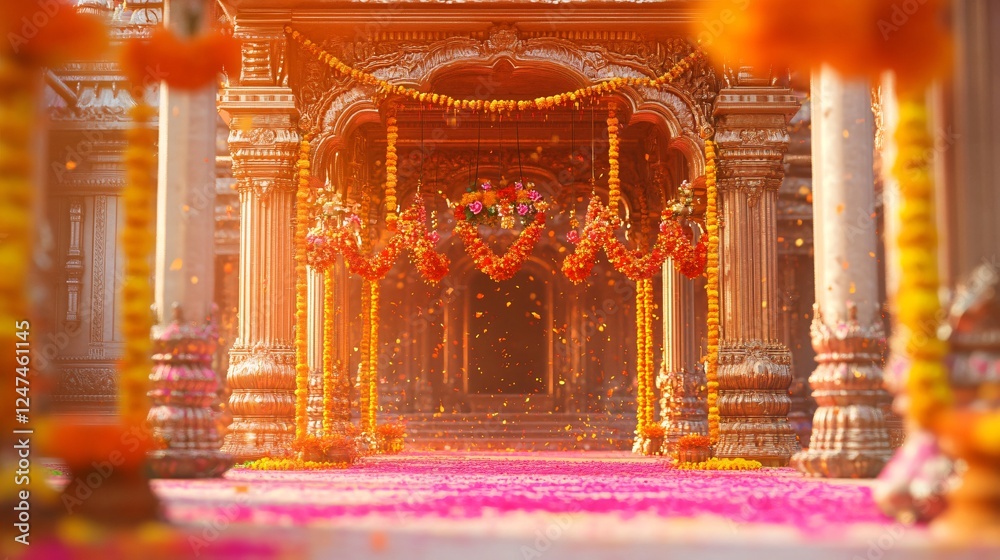 Vibrant Indian Holi Color Bursts Framing and Ornate Archway Palace with ...