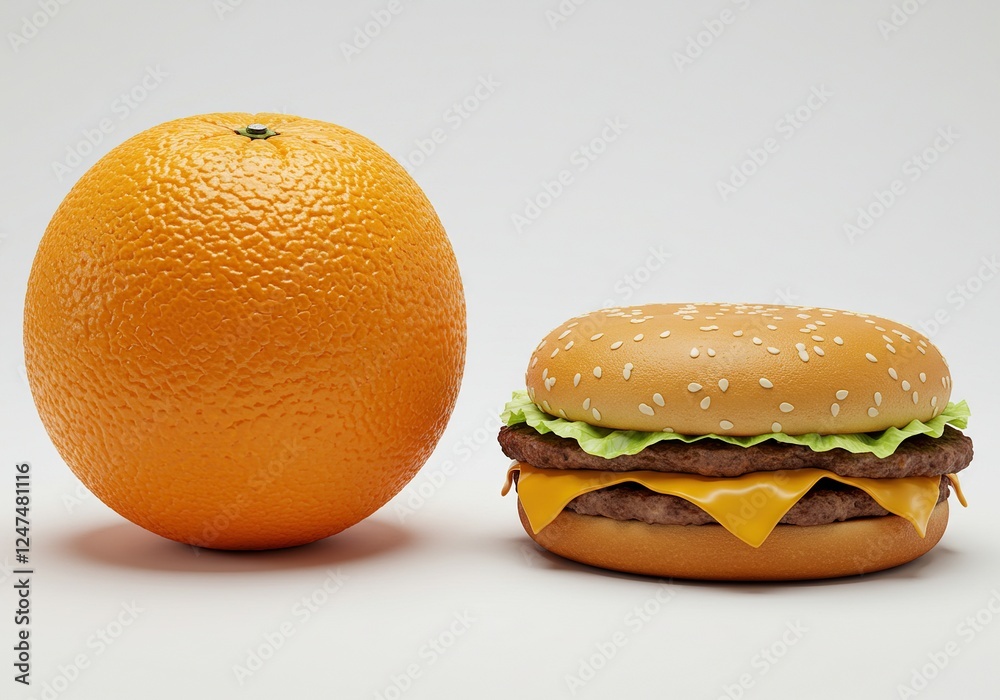 Orange and Double Cheeseburger Healthy vs. Unhealthy Food Choices ...