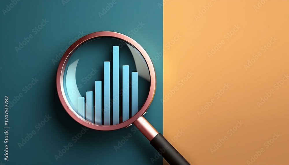 Business insight concept. Magnifying glass highlighting a bar graph on ...