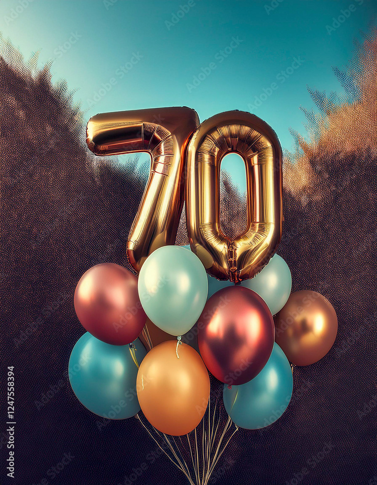 Balloons inflated to celebrate the 70th anniversary Stock Illustration ...