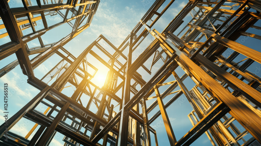 Artistic interpretation of structural framework with golden beams and ...