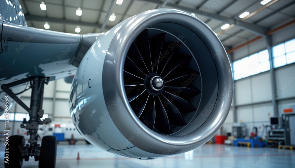 Modern aircraft engine undergoing maintenance in state-of-the-art ...