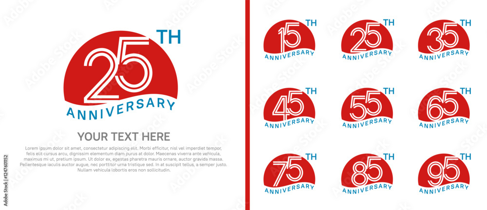 logo anniversary set. red color with half circle on white background ...