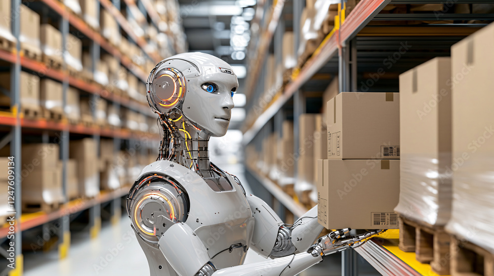 Automated robot handling packages in a warehouse environment for ...