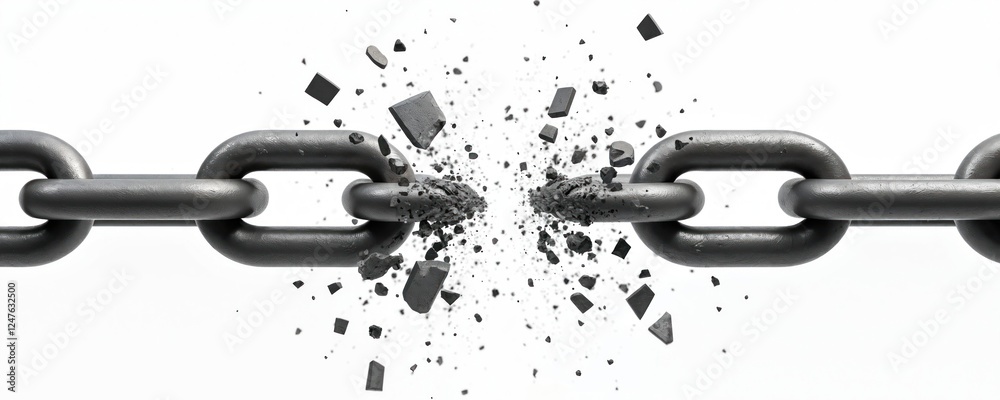 Metal chain breaks apart with force. Pieces of chain fly out in ...