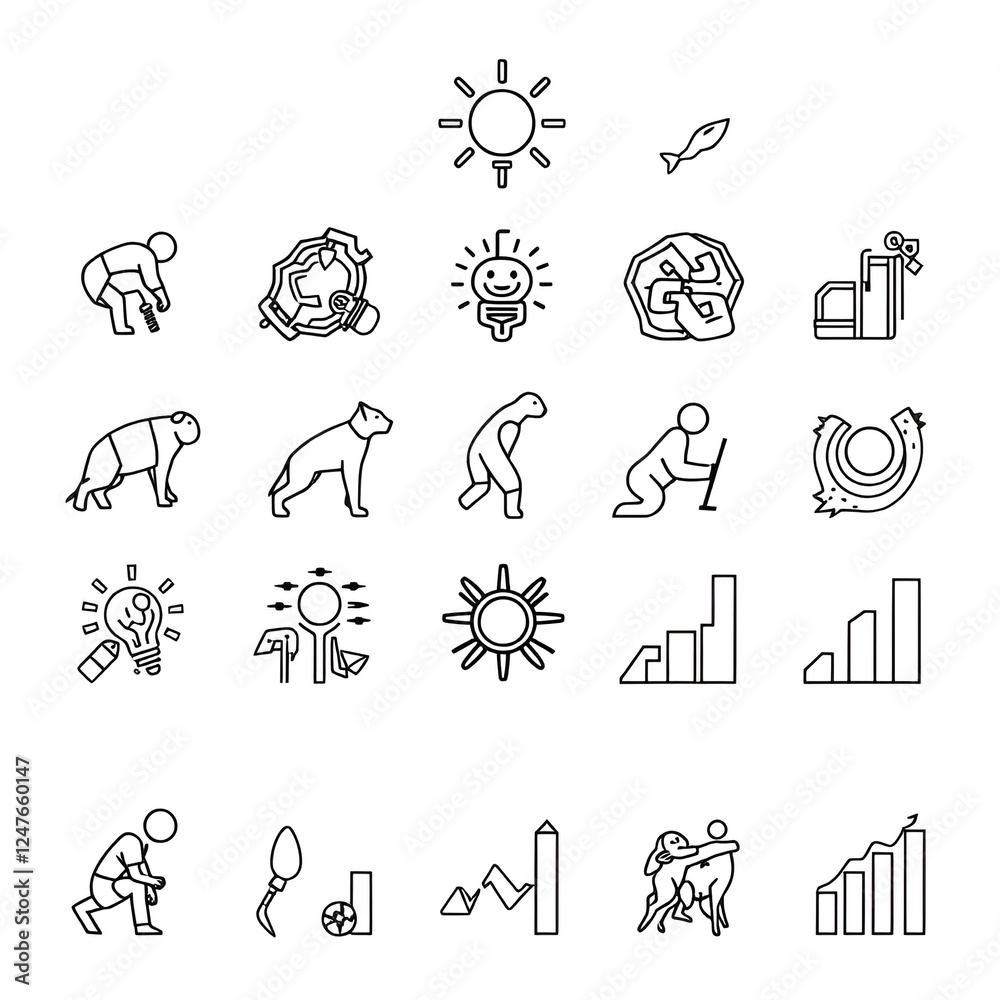 Transformation line icons collection. Metamorphosis, Change, Evolution ...