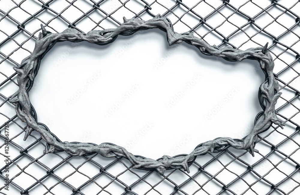 Metallic fence with thorny frame suggests concept of imprisonment ...