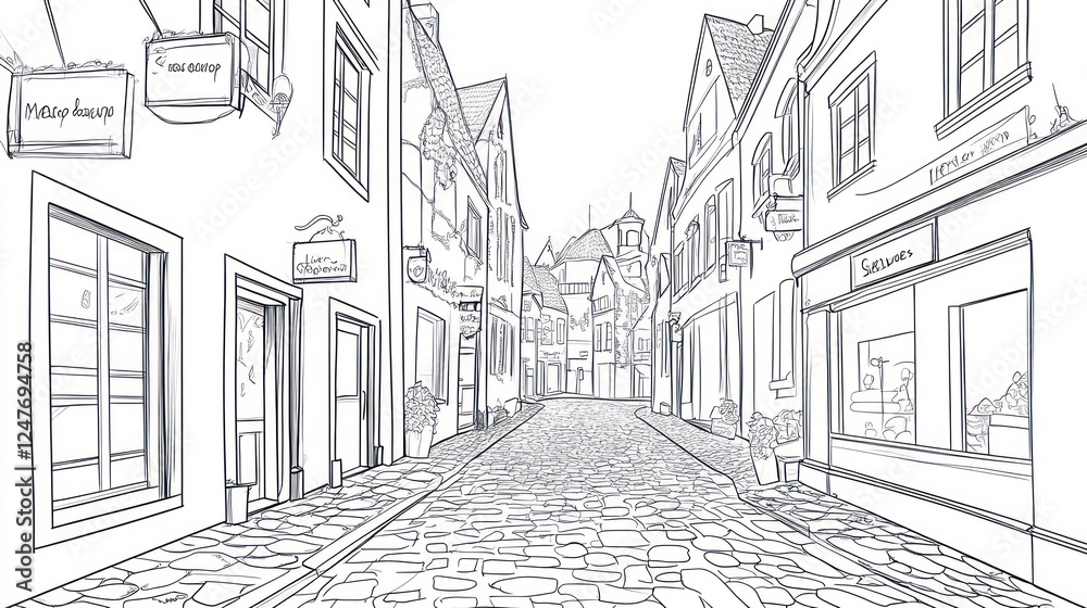 Cobblestone street, medieval town, shops, architecture, tourism, travel ...