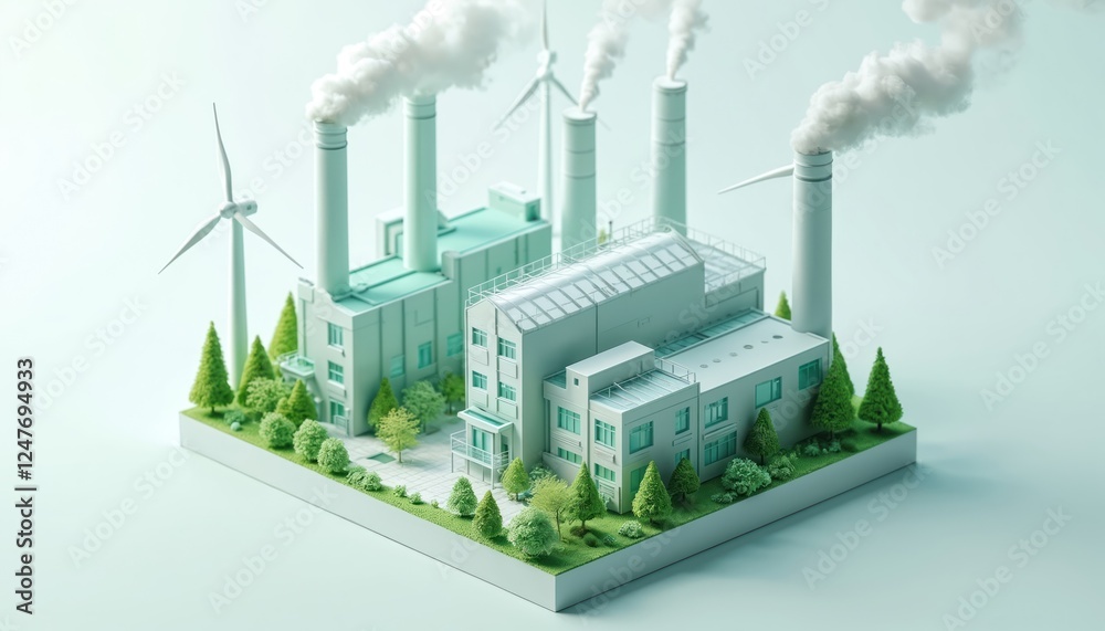 Eco friendly factory model shows sustainable tech. Modern production ...