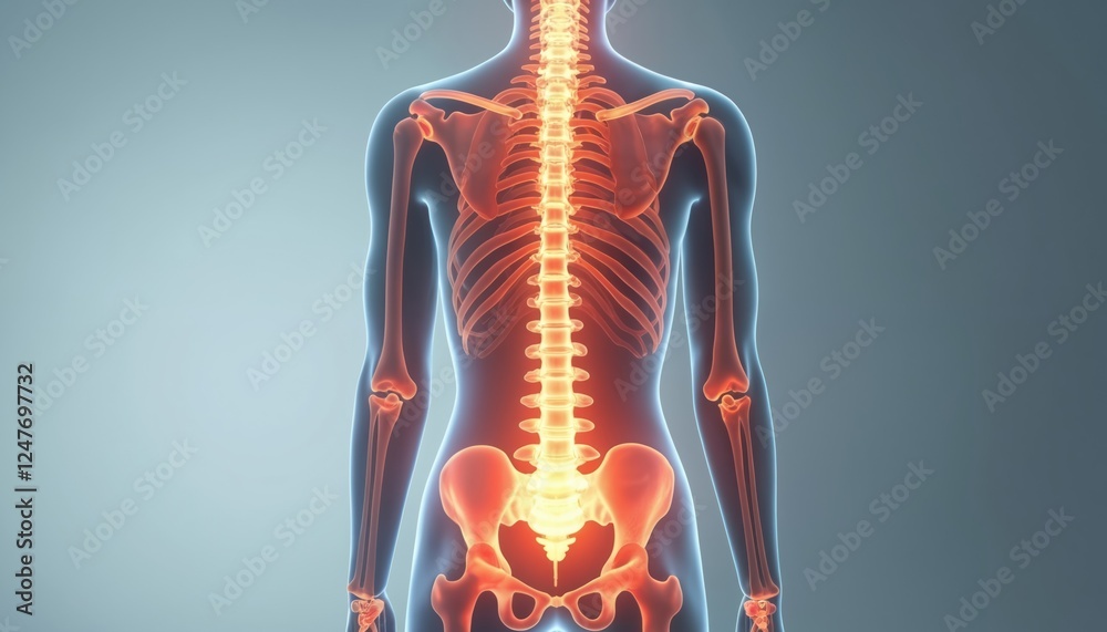 Human spine anatomy illustration highlights lower back area. Medical ...