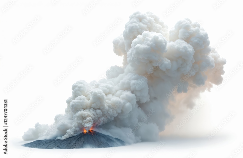 Powerful volcanic eruption. Thick white smoke bursts dramatically from ...