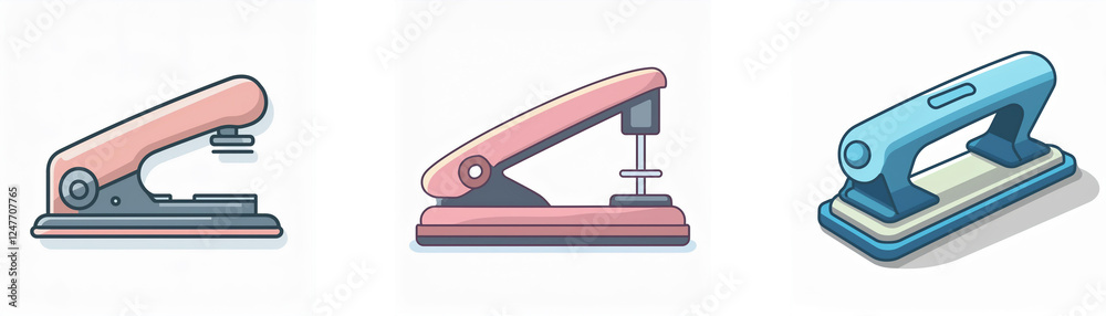Three office staplers in various styles and colors, including standard ...