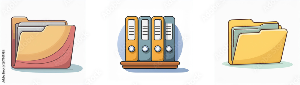 Image displays three folder icons and binders, symbolizing file organization and data management ...