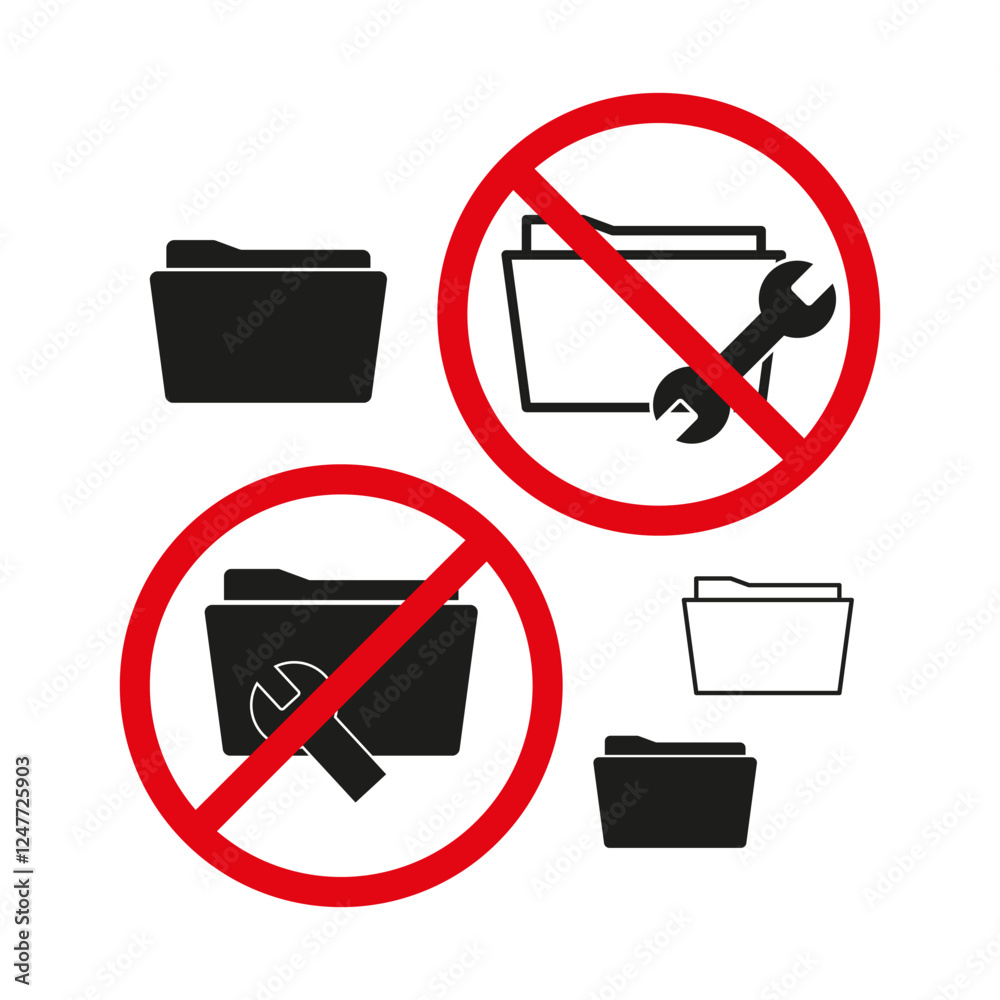 Vector de Stock Prohibited folder icon. Wrench restriction symbol. No ...