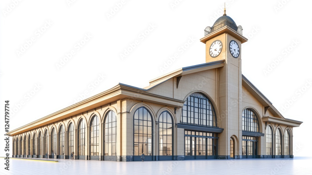 Elegant architectural design of a large train station with a clock ...