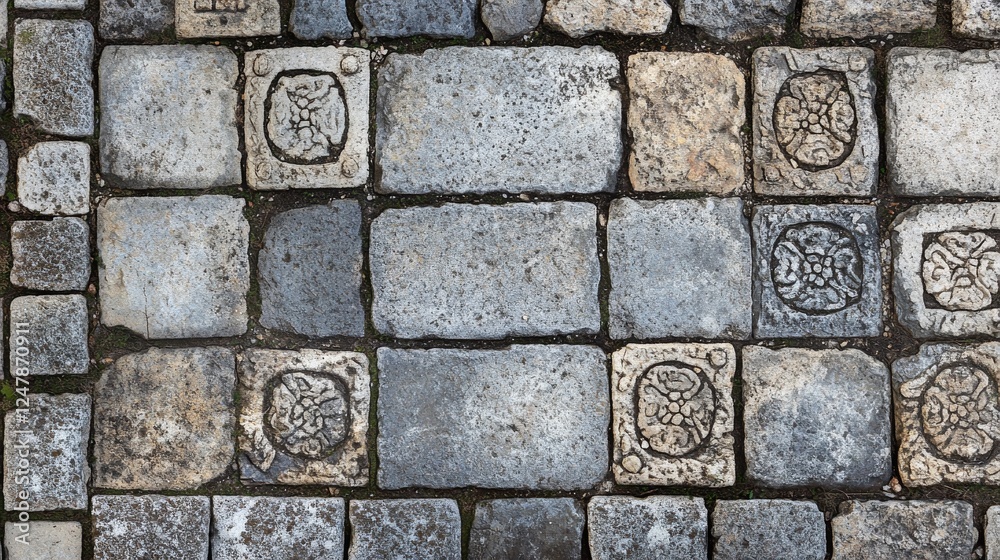 Traditional European stone pathway, interlocking rectangular pavers ...
