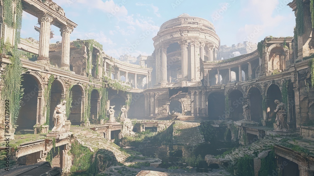 Grand Central Tower Ruins in a Citadel with Overgrown Vegetation Stock ...