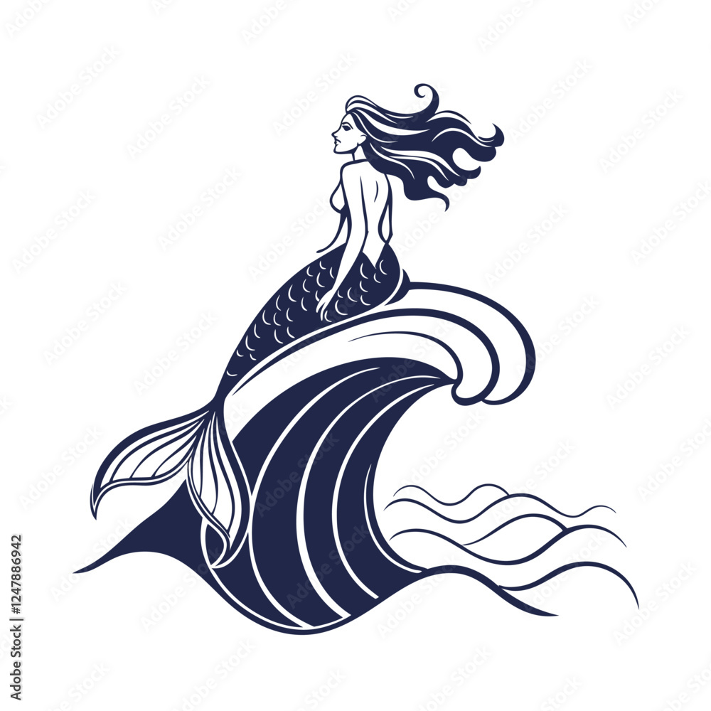 Mermaid silhouette vector illustration Stock Vector | Adobe Stock