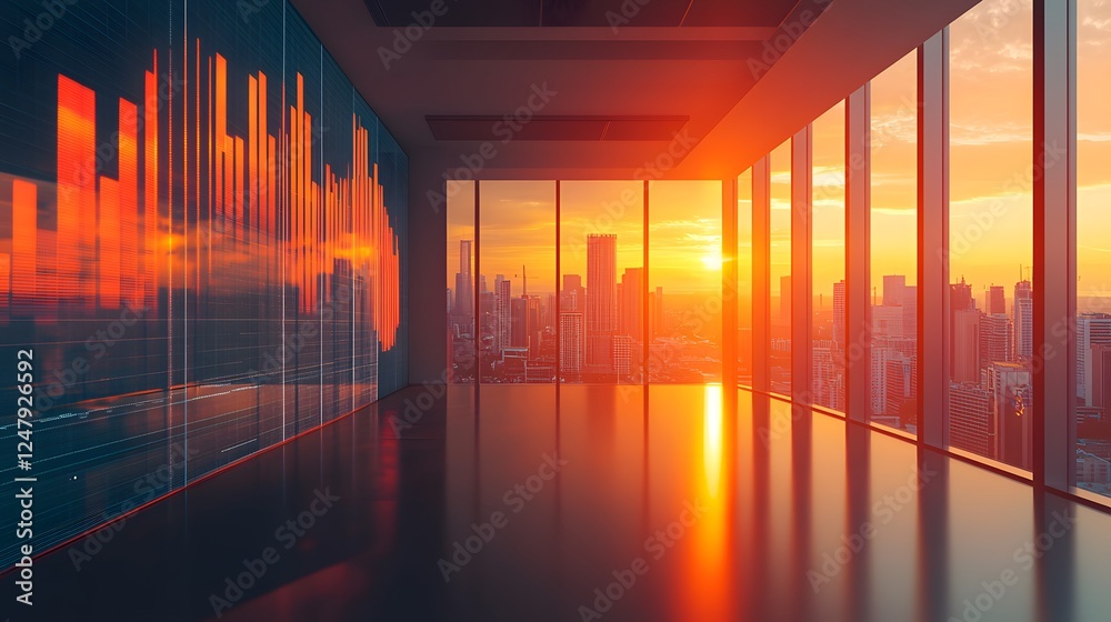 Data visualization vibrant charts overlaying a mod in a modern office ...