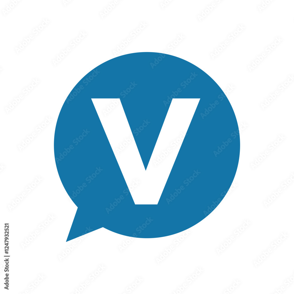 letter v logo in chat bubble, blue speech bubble with v symbol, digital ...