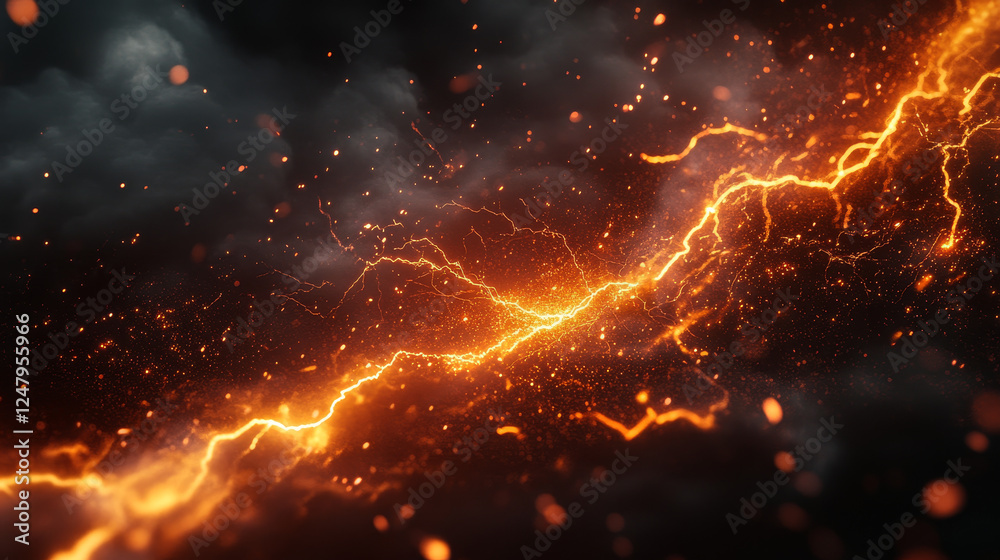 Lightning, electric thunderbolt strike, red impact, crack, magical ...