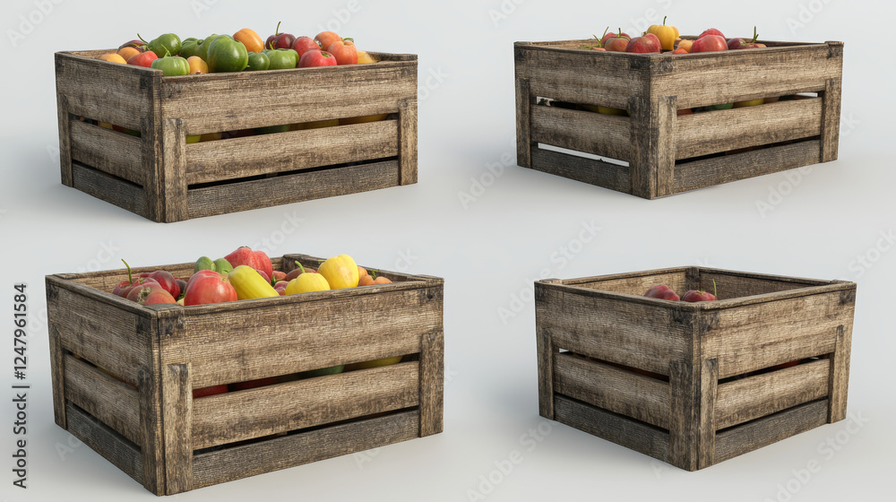 3d vector empty wooden crate box for vegetable or fruit. Realistic ...