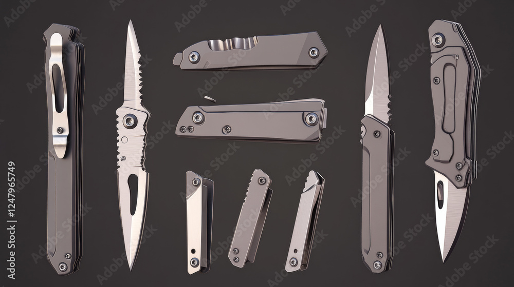 Jackknife multi-tool. Folding knife. The folded and unfolded position ...