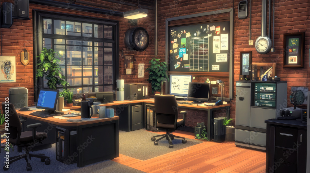 Police station room or detective office interior set. Police department ...
