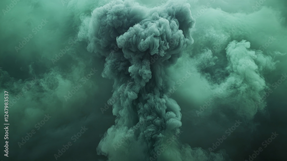 Set of green smoke clouds isolated on black background. Realistic ...