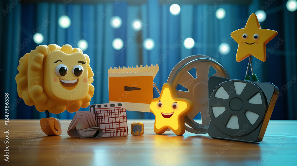 Y2k cinema mascots set isolated on white background. Contemporary ...