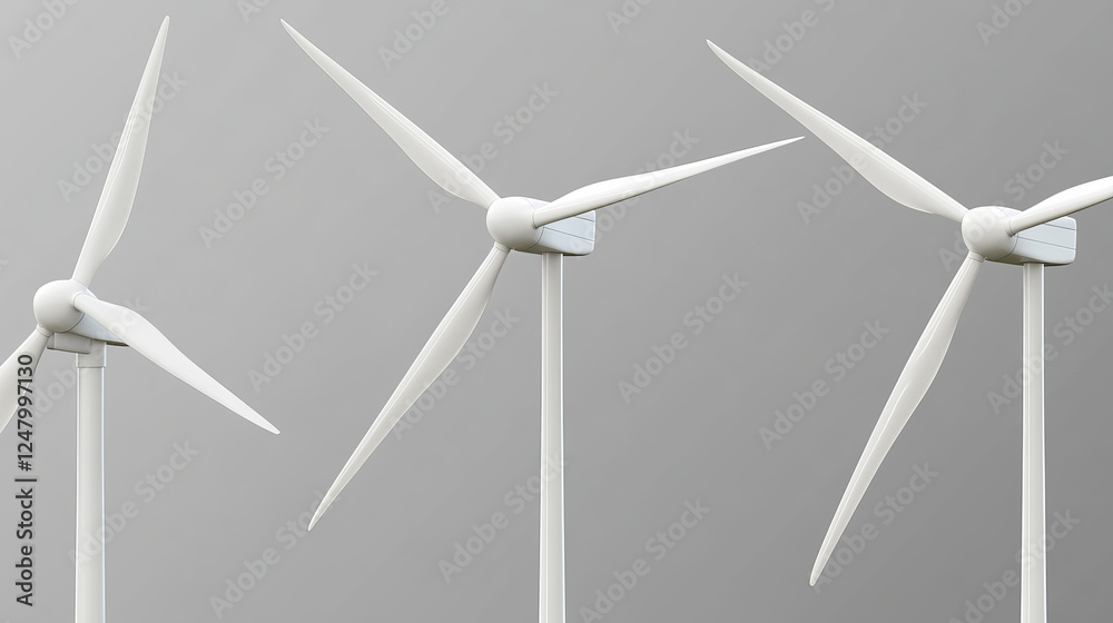 Wind turbines, windmills energy power generators front and side view ...