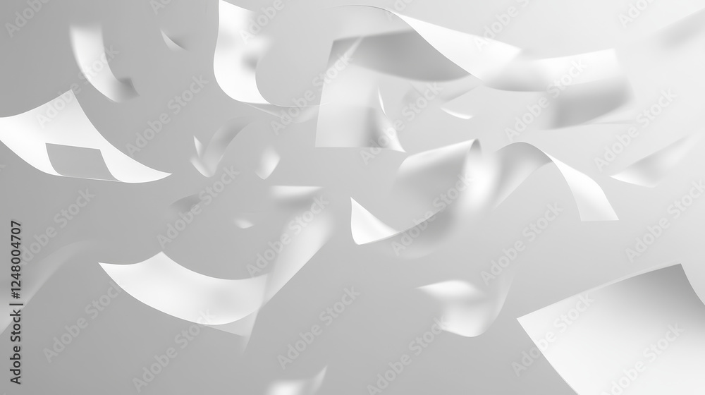 White curled paper sheet flying with wind blow diagonally on ...