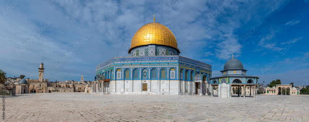 Historic Al Aqsa Mosque atop the Temple Mount in Jerusalem. The Dome of ...