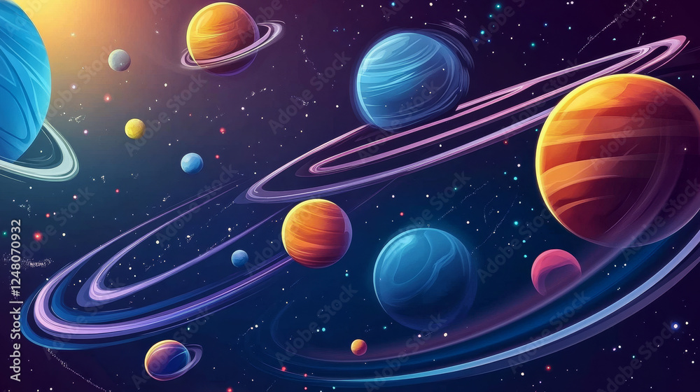 Ilustracja bez tantiem: Space ui game level map with planet vector screen background. 2d solar ...