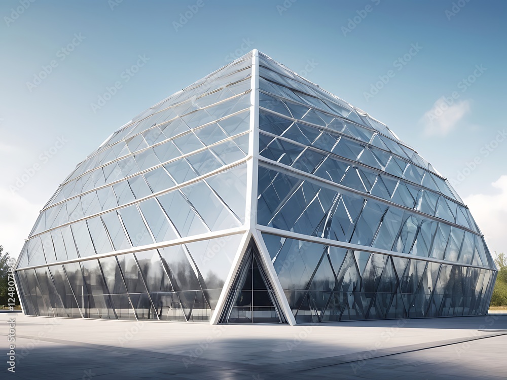 Glass and steel building with triangle pattern structure. Futuristic ...