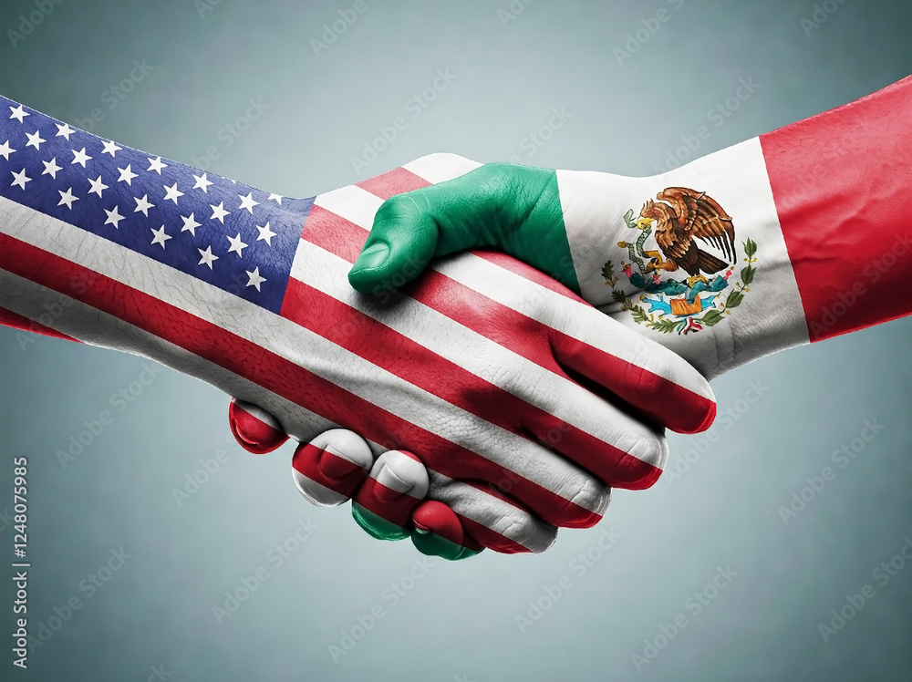 Handshake of Mexico and America national flags. AI generated USA and ...