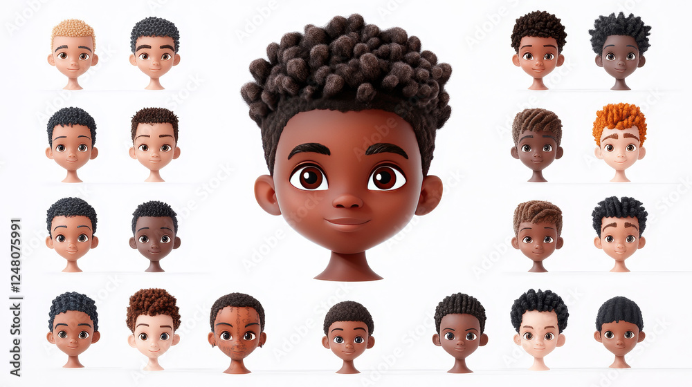 Стоковая иллюстрация «African kid boy avatar construction kit. Cartoon ...