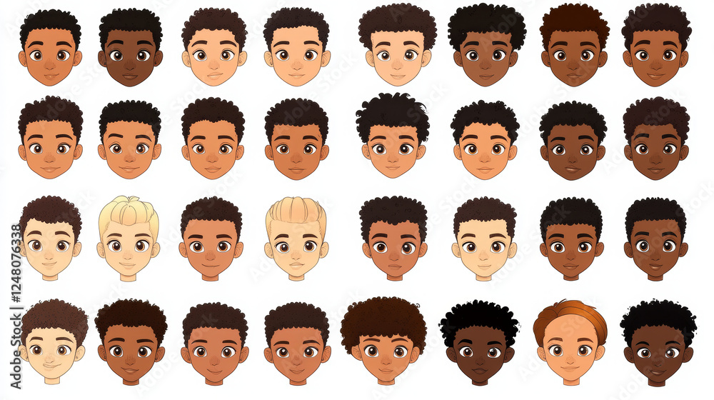 Стоковая иллюстрация «African kid boy avatar construction kit. Cartoon ...