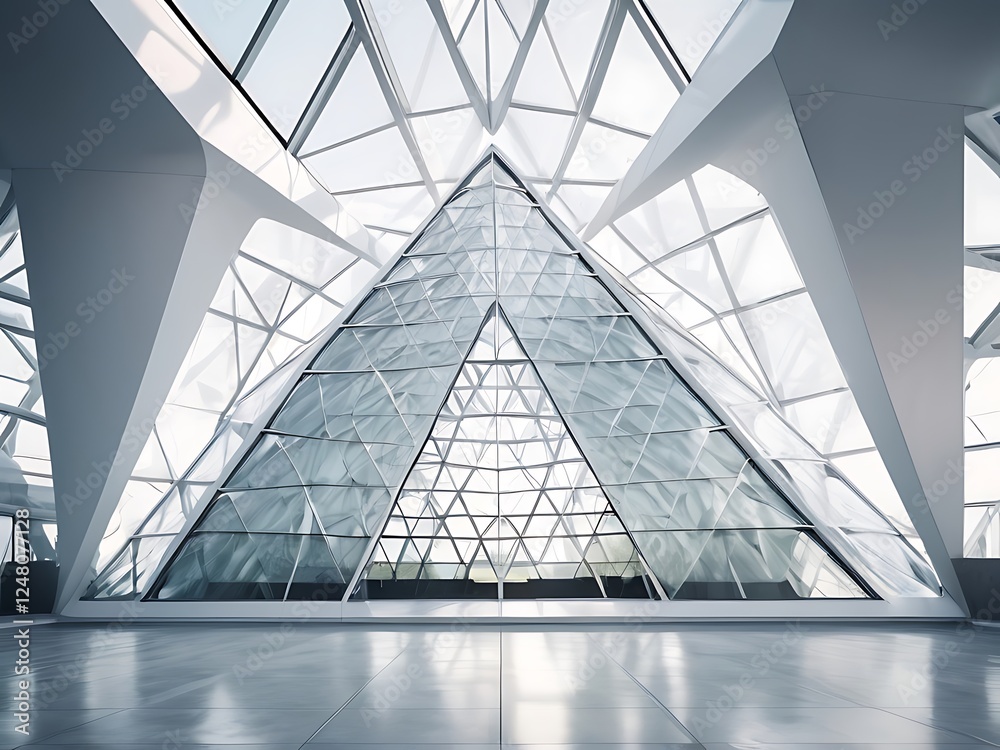 Glass and steel building with triangle pattern structure. Futuristic ...