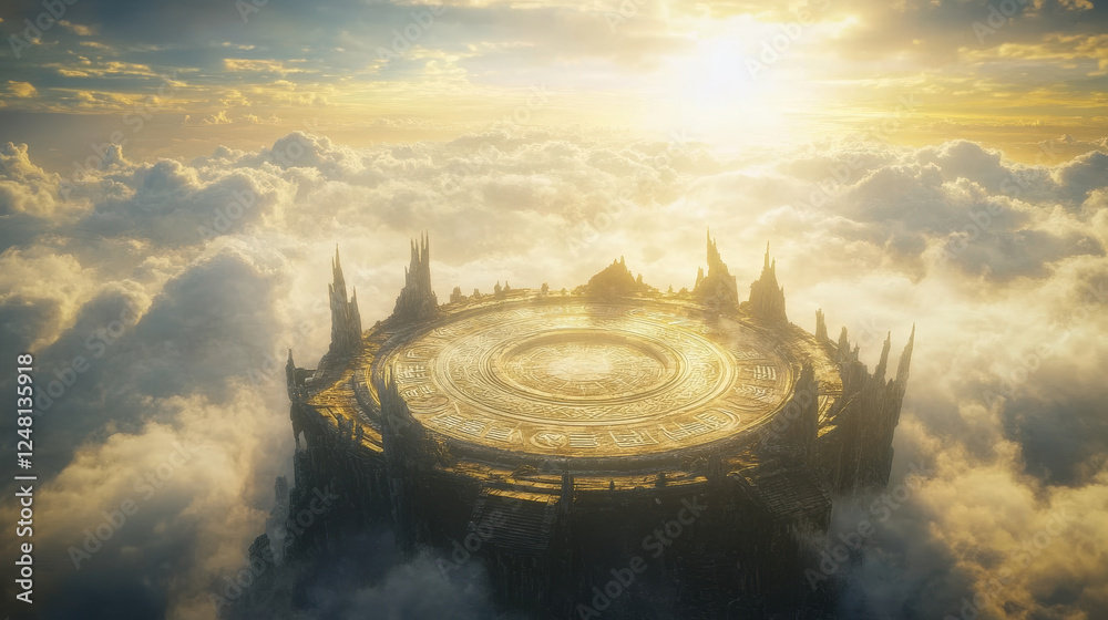 Game fighting arena background with stone circle platform floating in ...