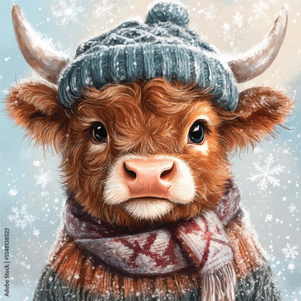Highland Cow Winter Clipart Vector Illustration Stock Vector | Adobe Stock