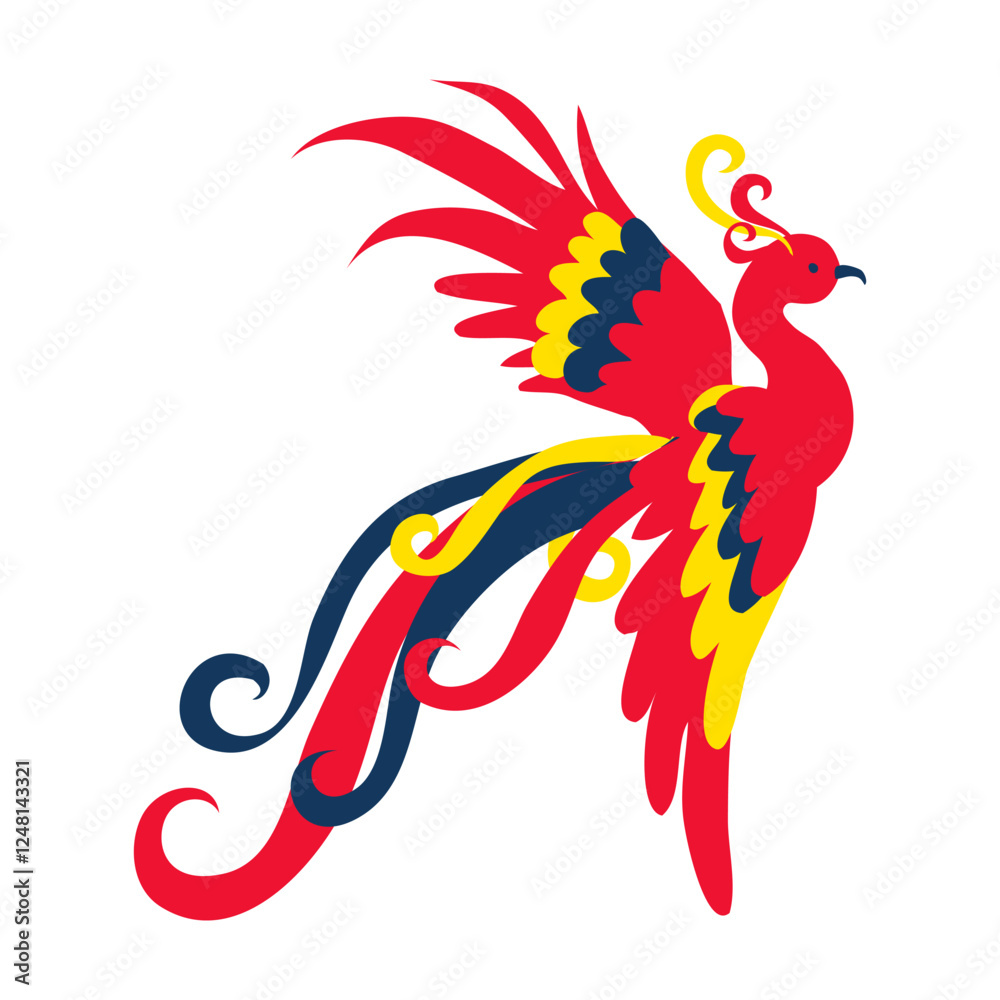 Phoenix bird icon with fire wings and flaming feathers, Vector fenix ...