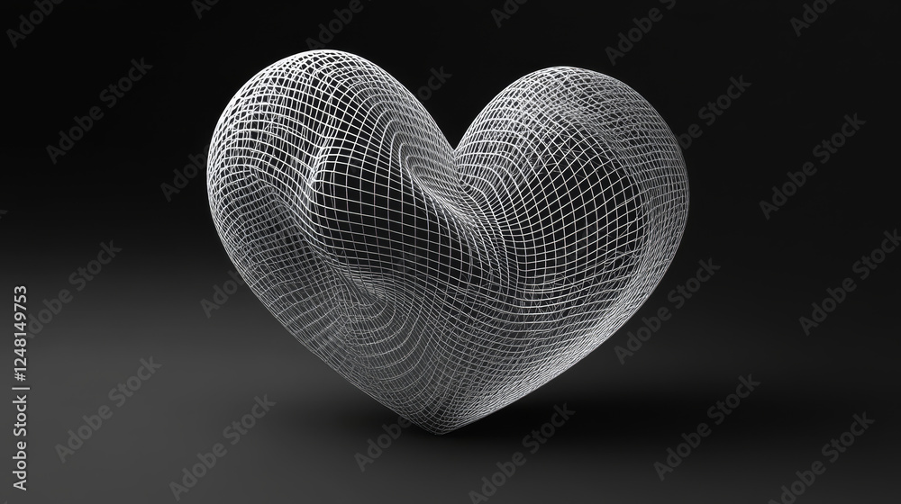 3d wireframe heart line shape. Abstract geometric mesh polygon sphere ...