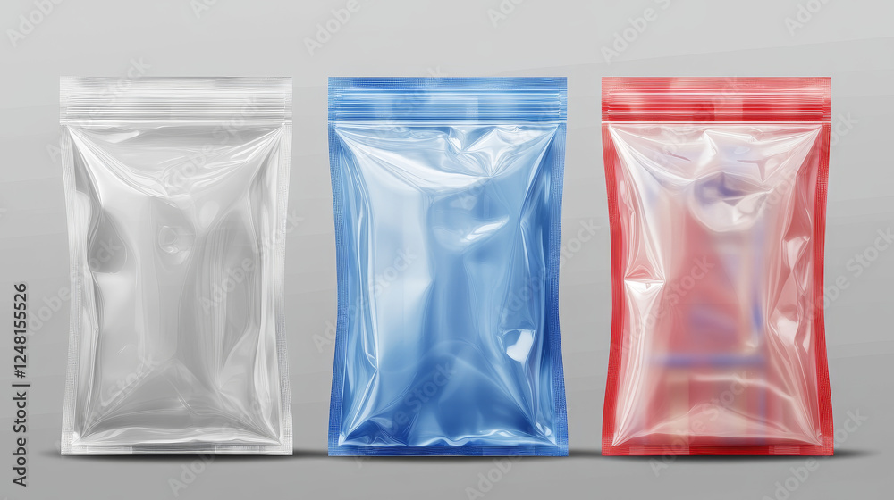 Realistic plastic zipper bag mockup set isolated on transparent ...