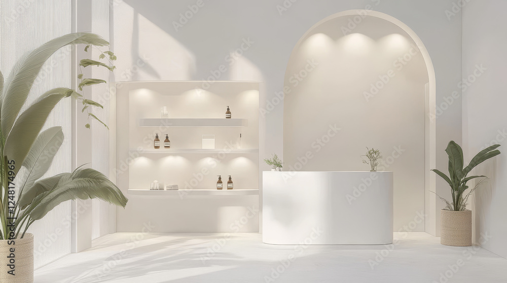 3d trade event mockup. White display booth stand. Empty fair wall and ...
