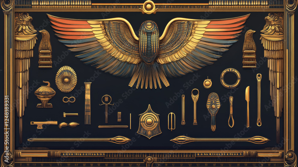 Ancient Egypt ui game gold frame vector symbol. Old egyptian pharaoh ...