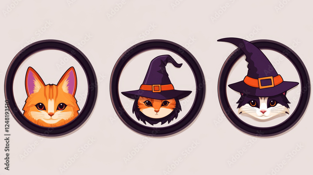 Ilustración de Stock Circle game avatar frames with cats and fox ears ...