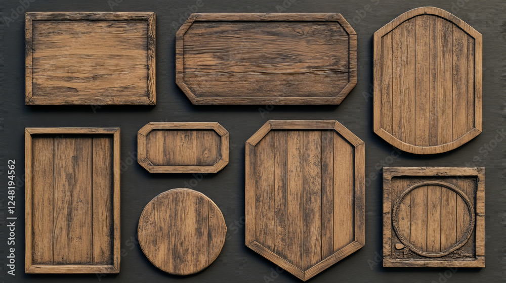 Sign board with brown wood texture. Realistic 3d vector illustration ...